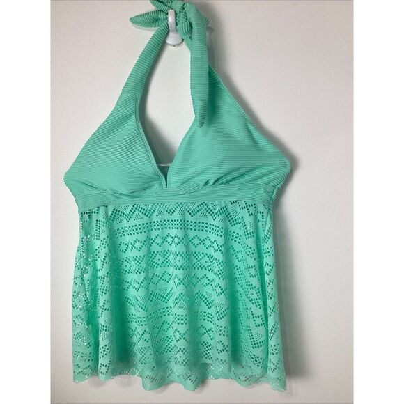 SHEIN | Tops | Shein Teal See Thru Net Triangle Tankini Top Ribbed Top ...